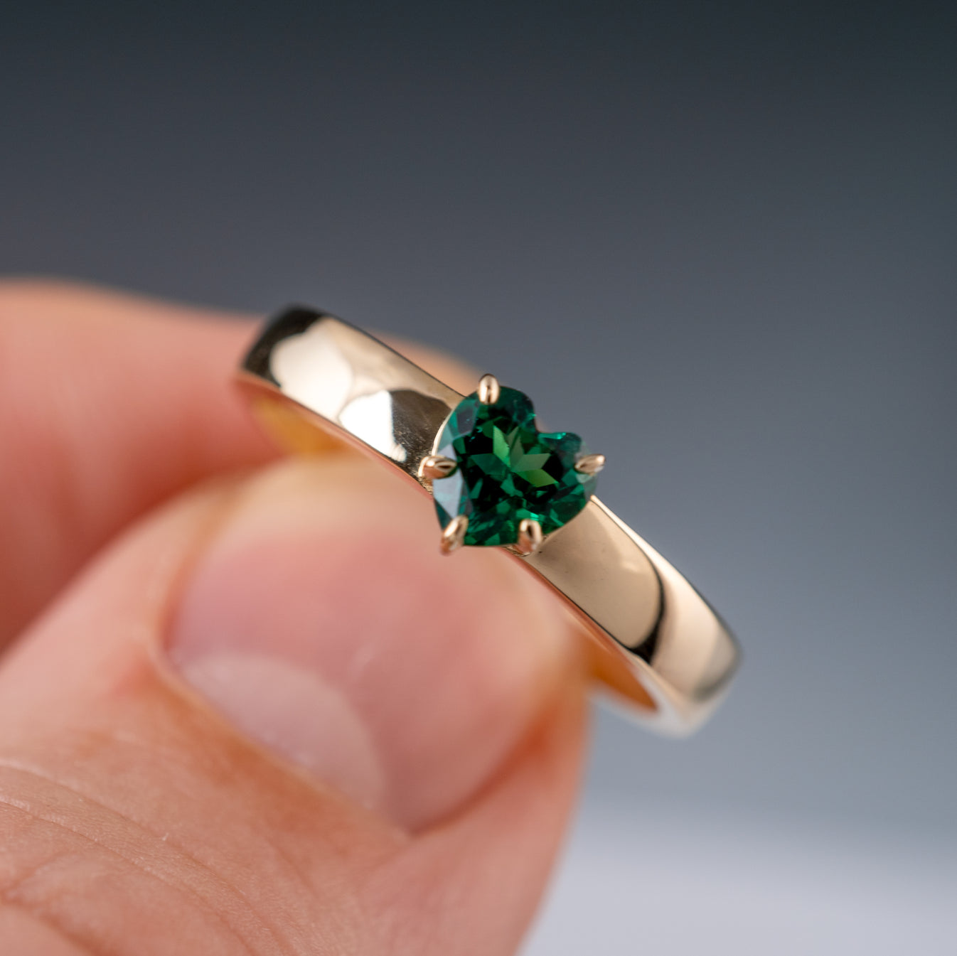 9ct Gold Lab Emerald Heart Ring Full Hallmarks Made to order Any Ring Size
