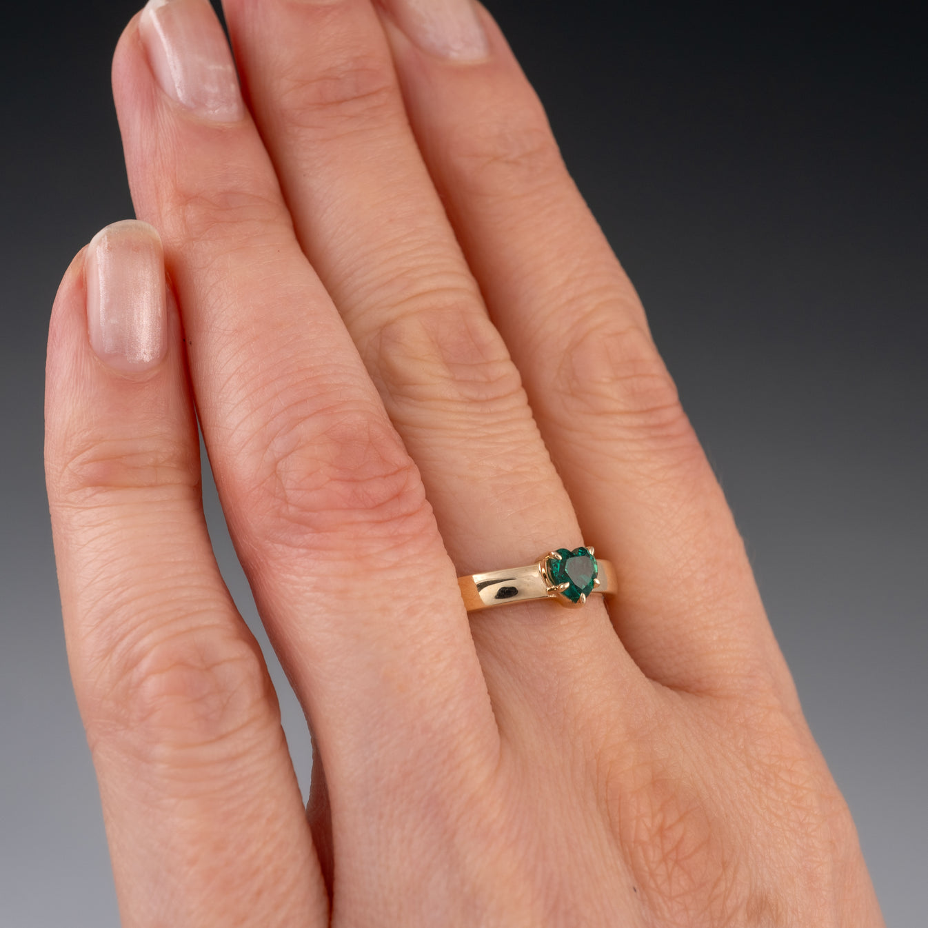 9ct Gold Lab Emerald Heart Ring Full Hallmarks Made to order Any Ring Size