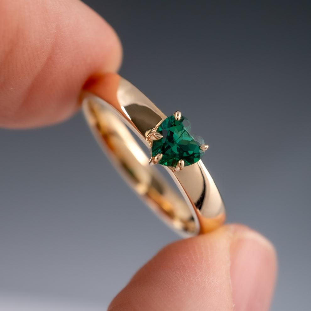 9ct Gold Lab Emerald Heart Ring Full Hallmarks Made to order Any Ring Size