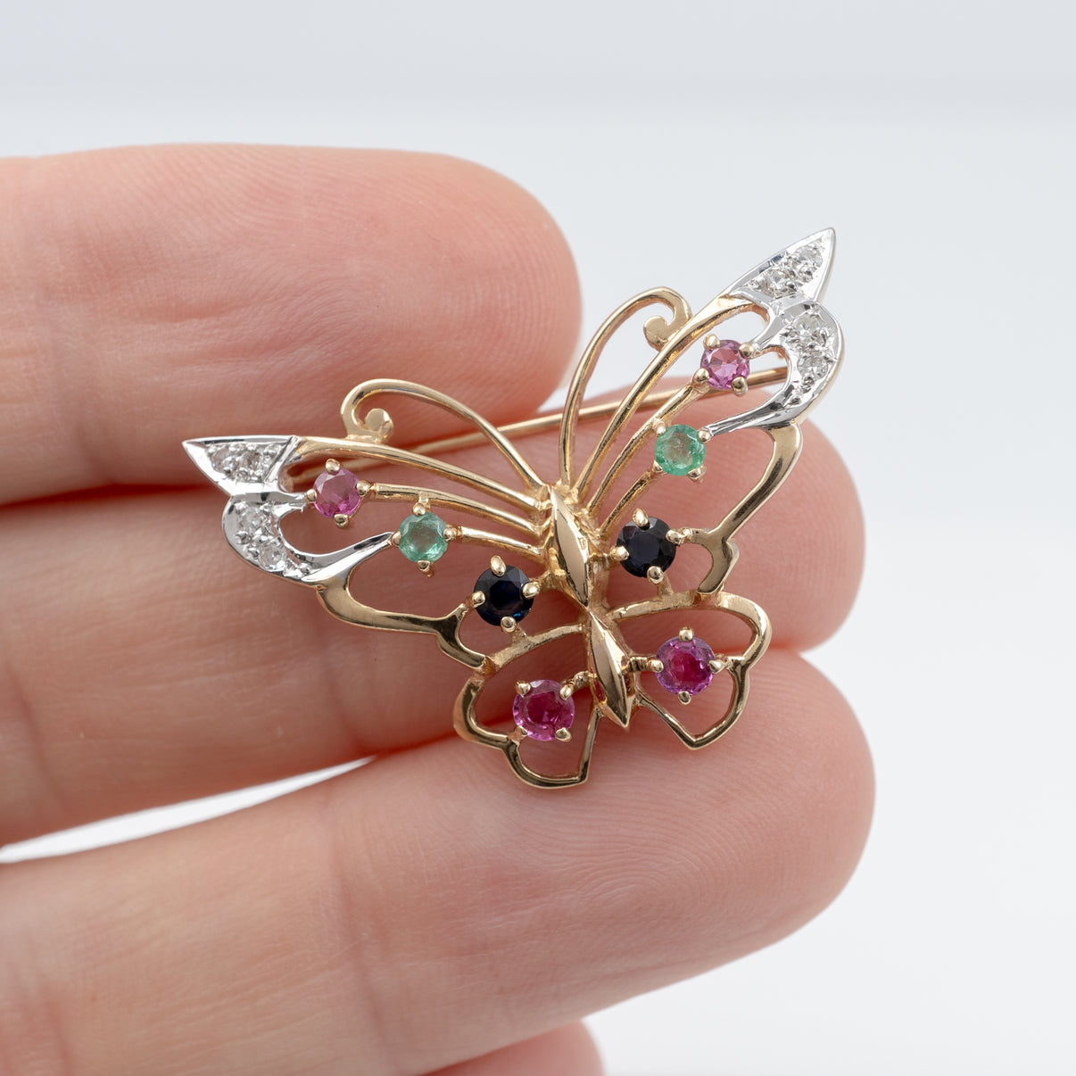 Vintage Gold Butterfly Brooch | Precious Gemstones