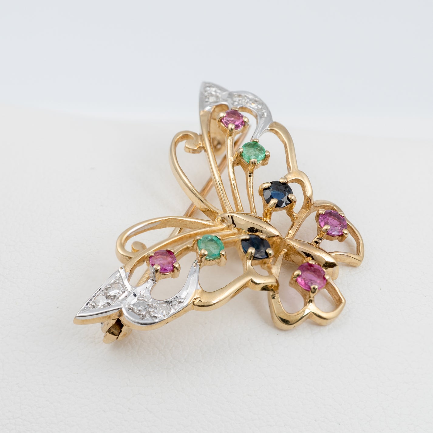 Vintage Gold Butterfly Brooch | Precious Gemstones