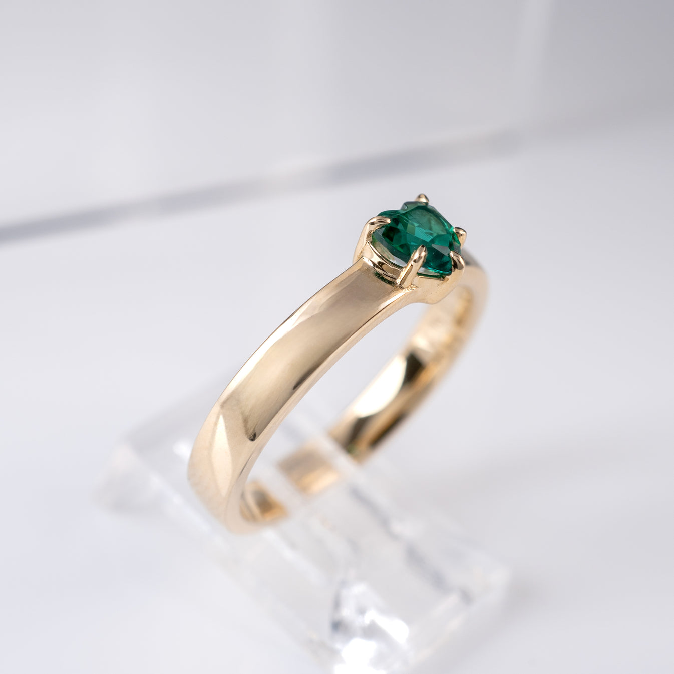 9ct Gold Lab Emerald Heart Ring Full Hallmarks Made to order Any Ring Size
