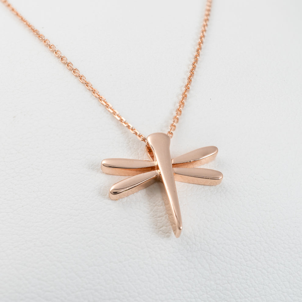 Rose Gold Dragonfly Necklace Pendant With Extendable Chain