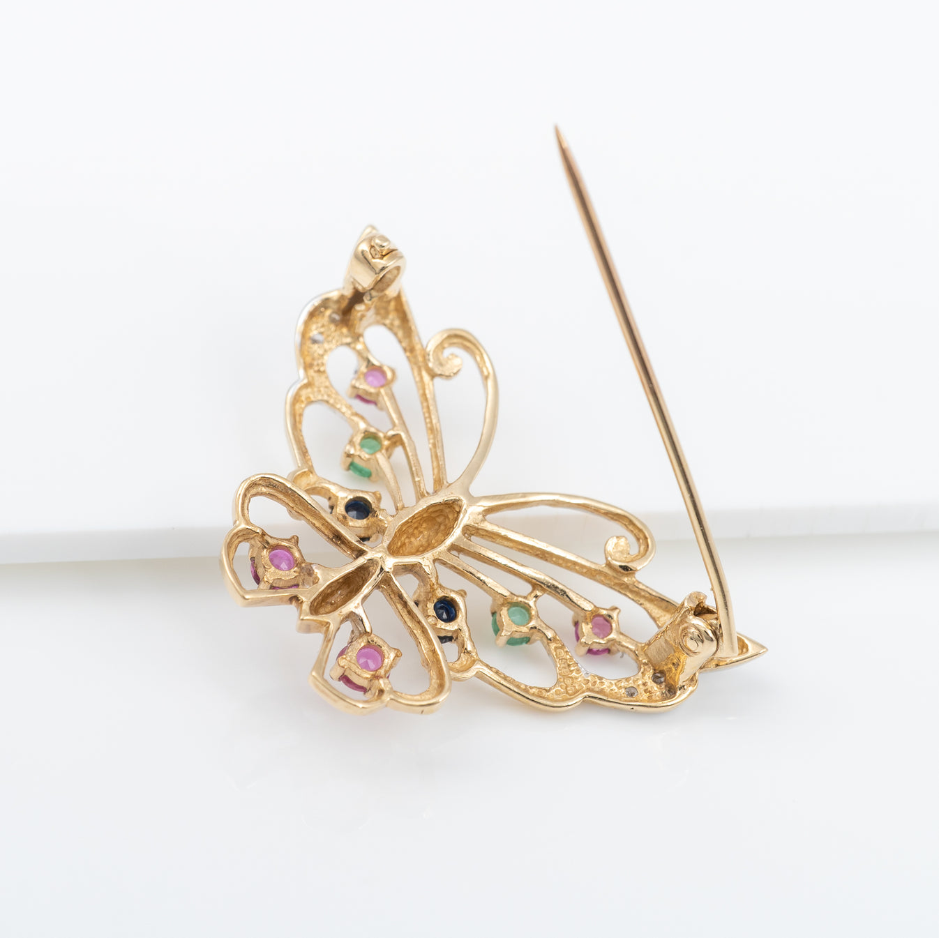Vintage Gold Butterfly Brooch | Precious Gemstones